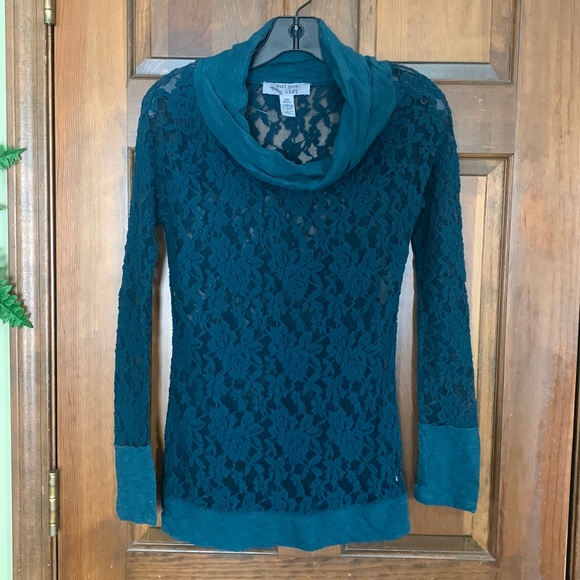 Ruff Hewn | Tops | Ruff Hewn Grey Dark Teal Blue Sheer Lace Top Xs Nwot ...